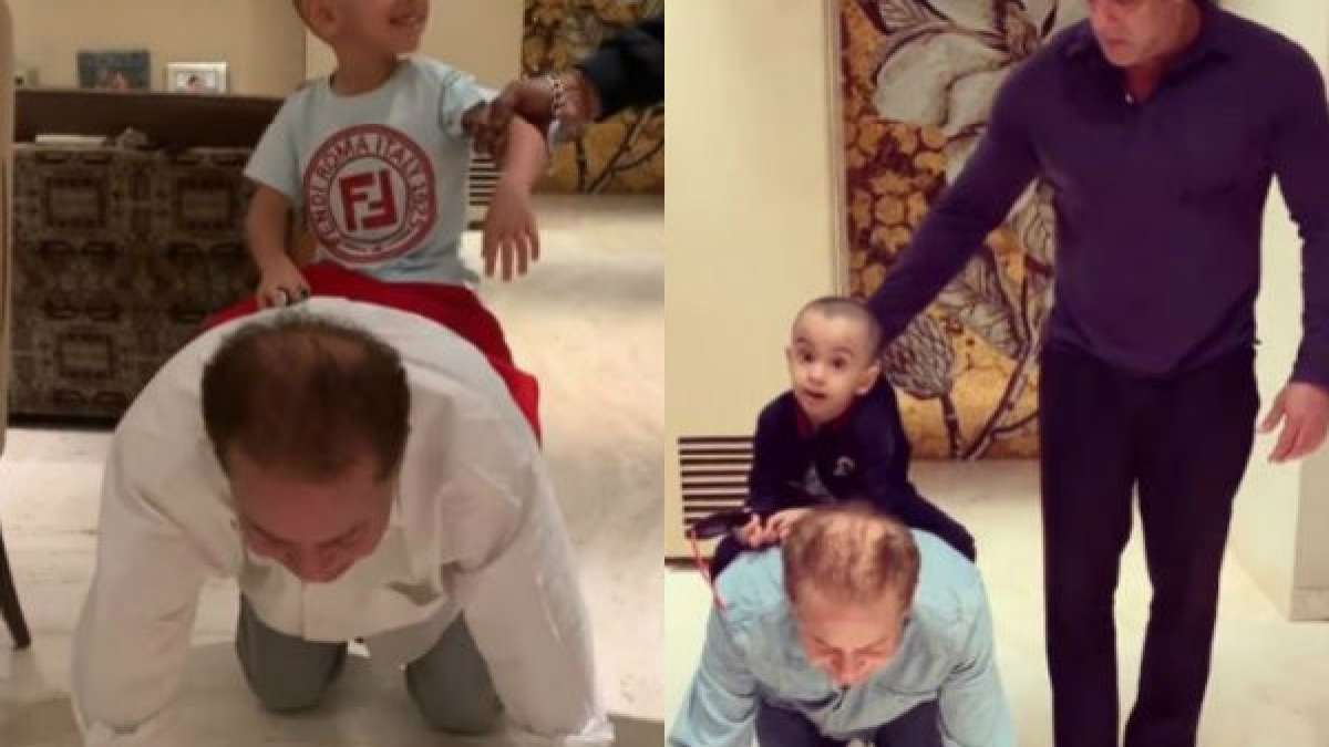 Salim Khan Gives Baby Ahil A Piggyback Ride & Is Assisted By Salman ...