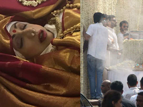 Sridevi Last Journey Pictures, Sridevi Dressed Up In A Red Saree Last ...