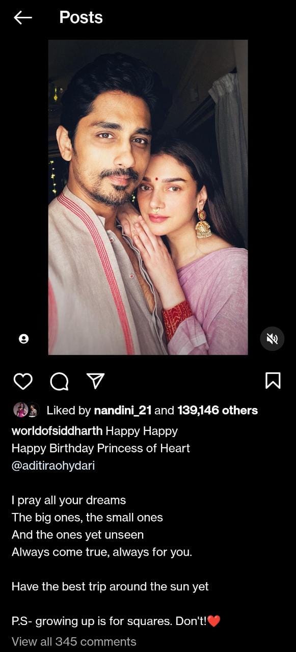 Siddharth Shares UNSEEN Pic With His ‘Princess Of Heart’ Aditi Roy ...