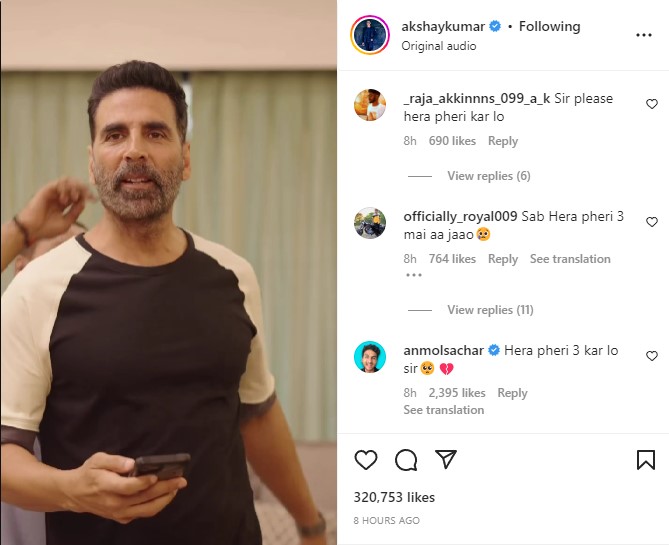 Akshay Kumar Asks Fans To Guess His New Announcement; Fans Demand His Return Hera Pheri 3 ...