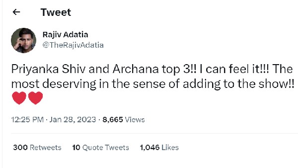 Bigg Boss 16: Rajiv Adatia Top 3 List Priyanka Chahar Choudhary Archana ...