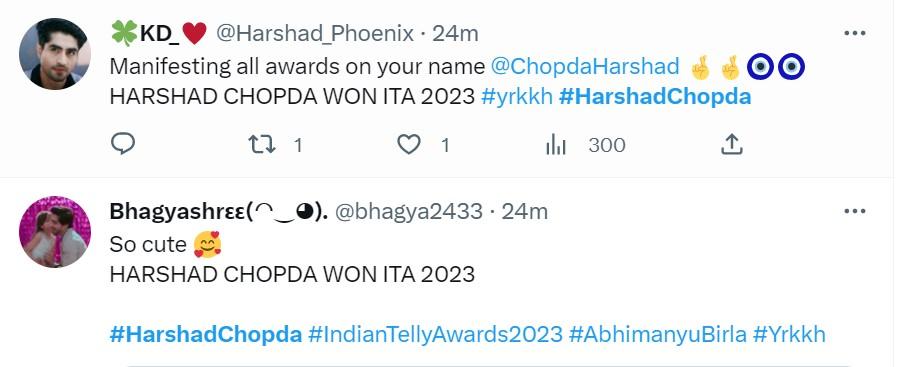 Indian Telly Awards 2023: Harshad Chopda Wins Second Best Actor Award ...