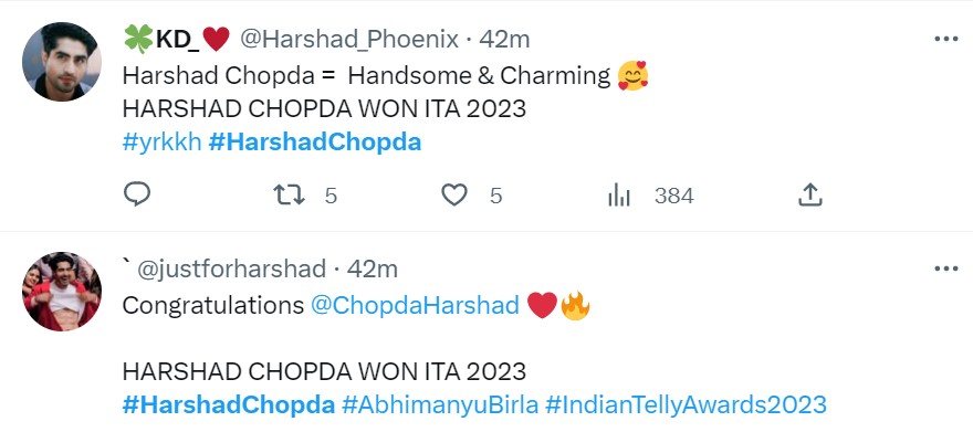 Indian Telly Awards 2023: Harshad Chopda Wins Second Best Actor Award ...