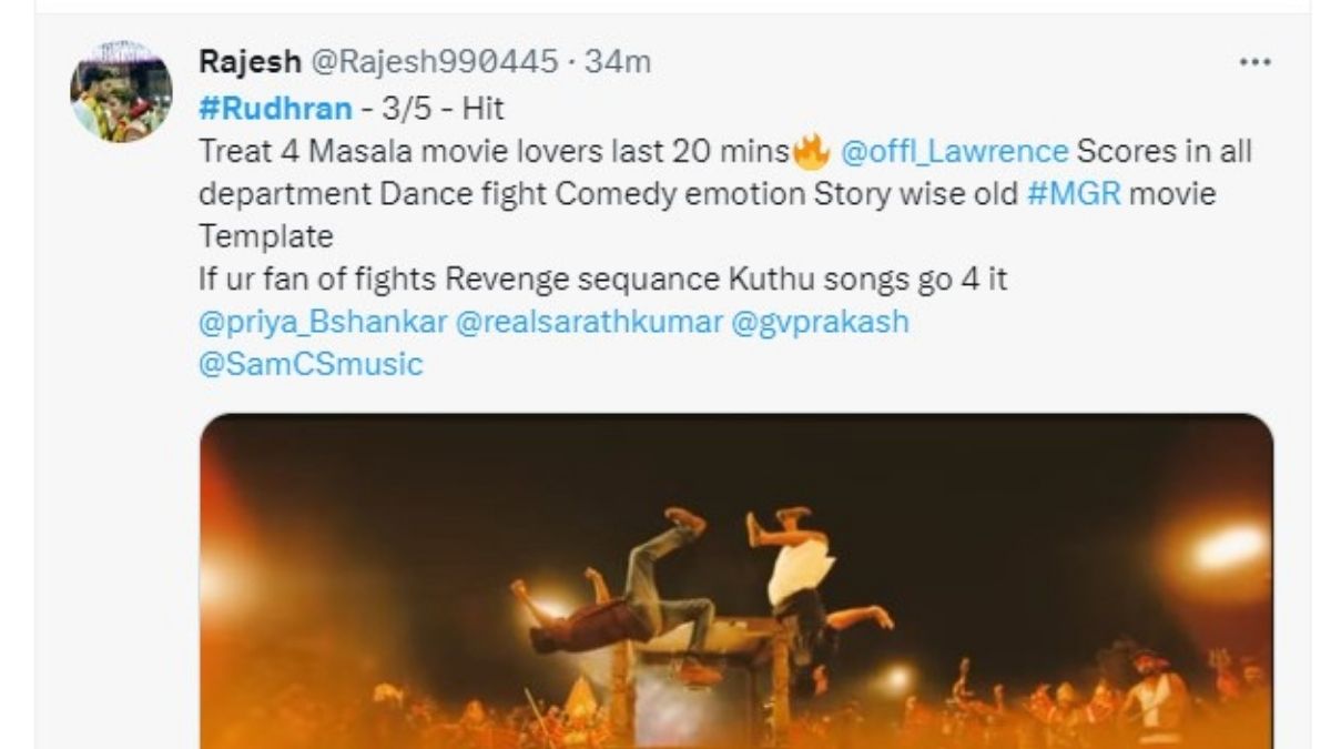 Rudhran Review | Rudhran Twitter Review: Raghava Lawrence's Re-Entry Film Attracts Family ...