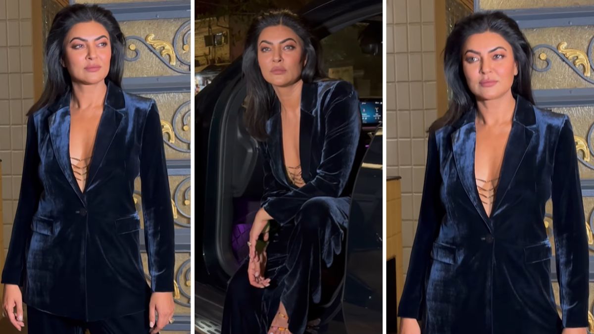 Sushmita Sen In BOLD Velvet Pantsuit With Deep Neck Blazer, Netizens React | Sushmita Sen ...
