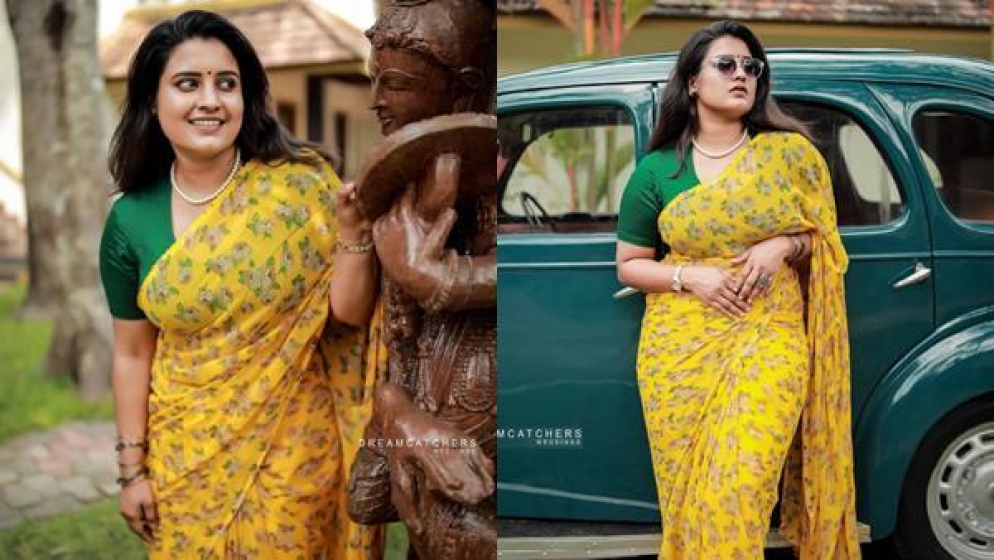 Malayalam Actress Roshna Ann Roy Latest Photoshoot in Yellow Saree ...