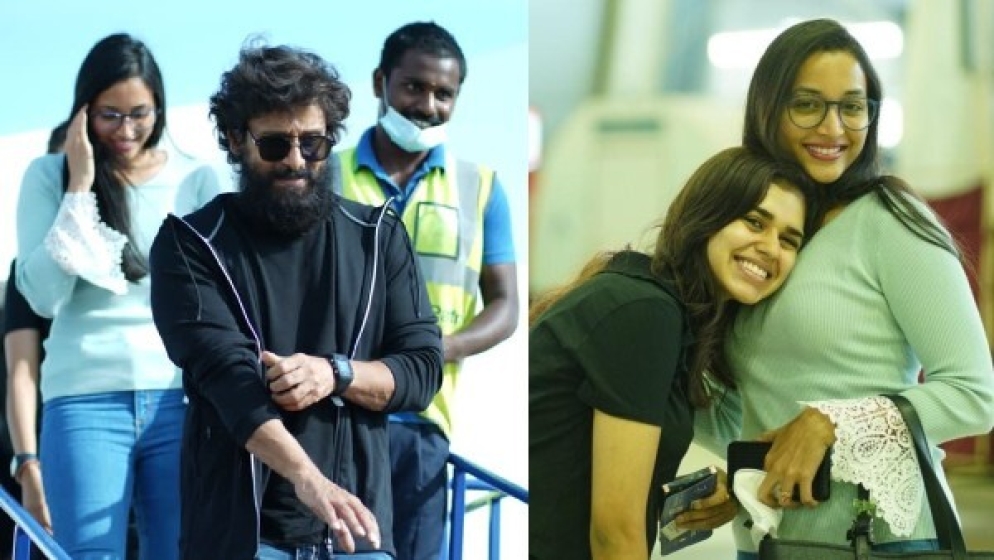 Chiyaan Vikram Meenakshi Govindharajan Srinidhi Shetty (Cobra Team) At Trichy Airport Photos