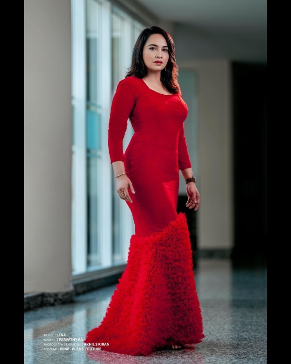 Malayalam Actress Lena Kumar Looking Gorgeous In Red Hot | റെഡ് ഹോട്ട് ...