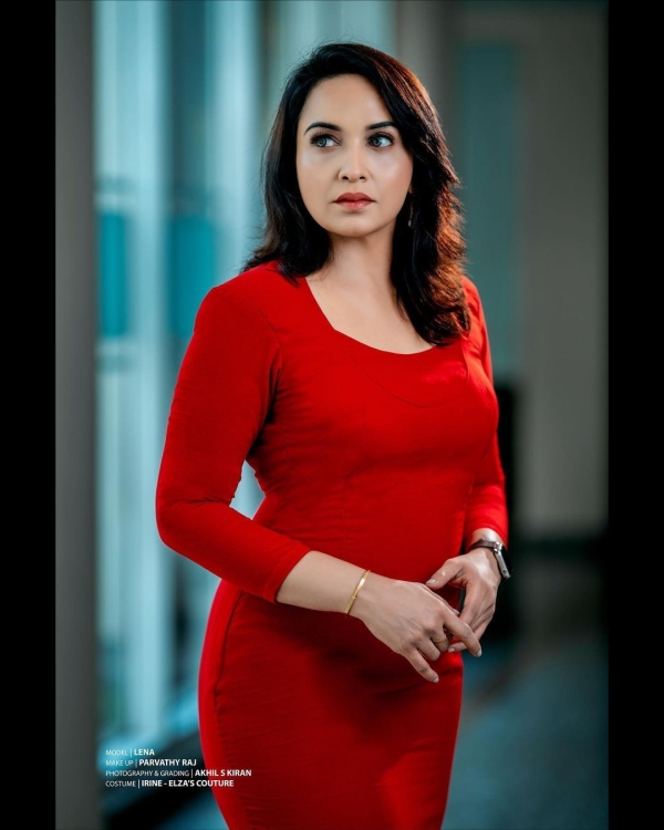 Malayalam Actress Lena Kumar Looking Gorgeous In Red Hot | റെഡ് ഹോട്ട് ...