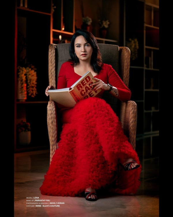 Malayalam Actress Lena Kumar Looking Gorgeous In Red Hot | റെഡ് ഹോട്ട് ...
