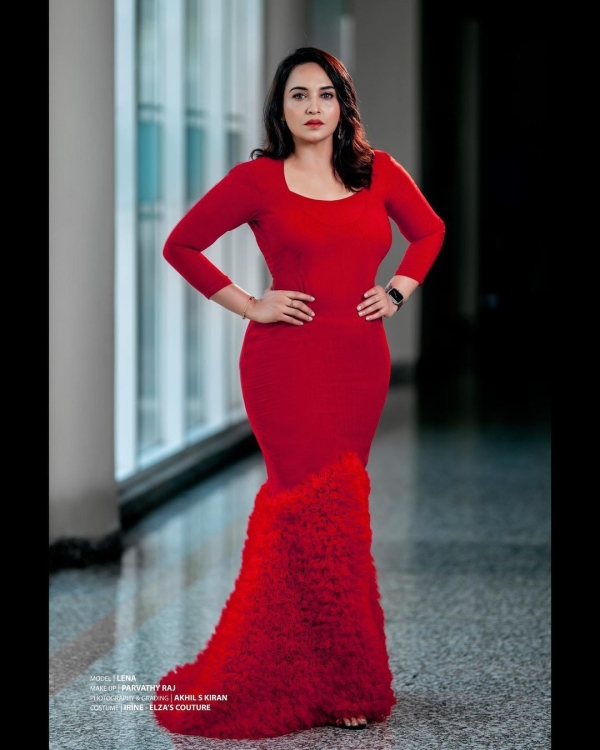 Malayalam Actress Lena Kumar Looking Gorgeous In Red Hot | റെഡ് ഹോട്ട് ...