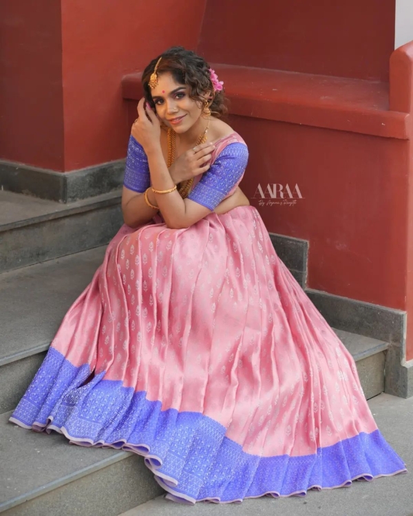 Model And Actress Jisma Jiji New Hot Clicks In Pink Pattu Pavada ...