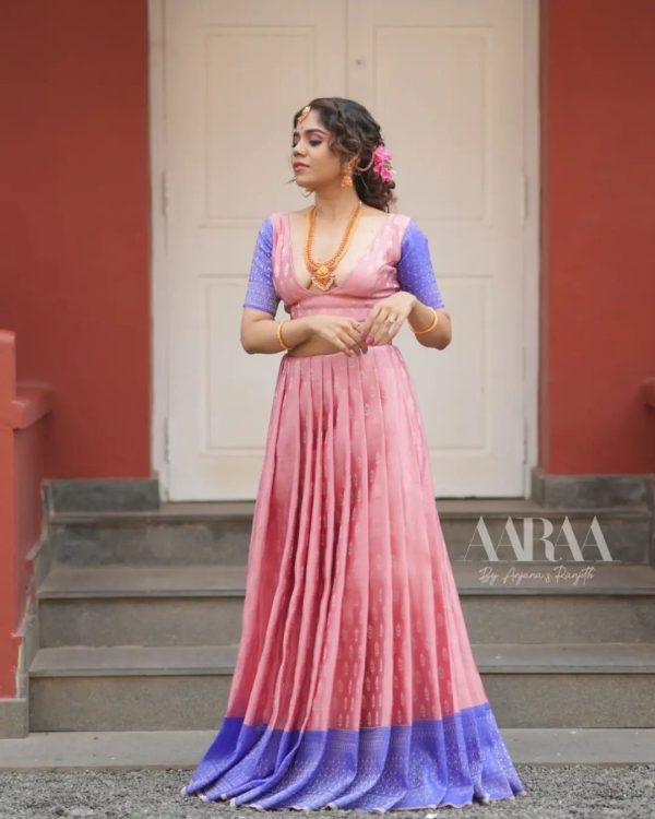 Model And Actress Jisma Jiji New Hot Clicks In Pink Pattu Pavada ...