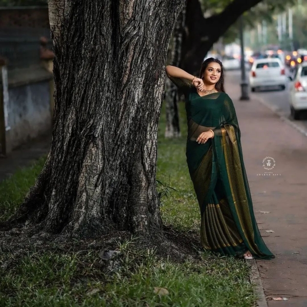 Kudumbavilakku Fame Saranya Anand Looks Hot in Gree Saree, Pics ...