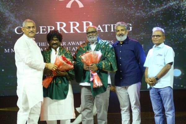 RRR song composer MM Keeravani and Lyricist Chandrabose Felicitated at ...