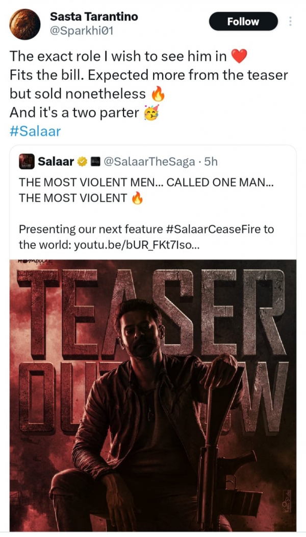 Salaar Teaser Release: Salaar Teaser Strikes Gold on Twitter, Prabhas ...